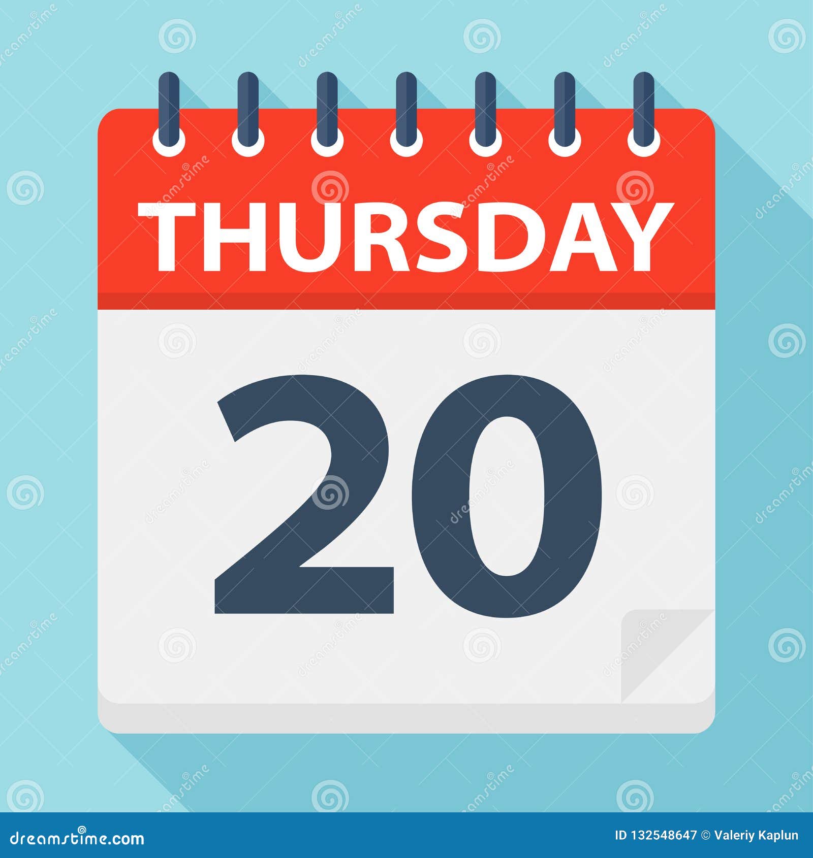 Thursday 20 - Calendar Icon. Vector Illustration of Week Day Paper Leaf ...
