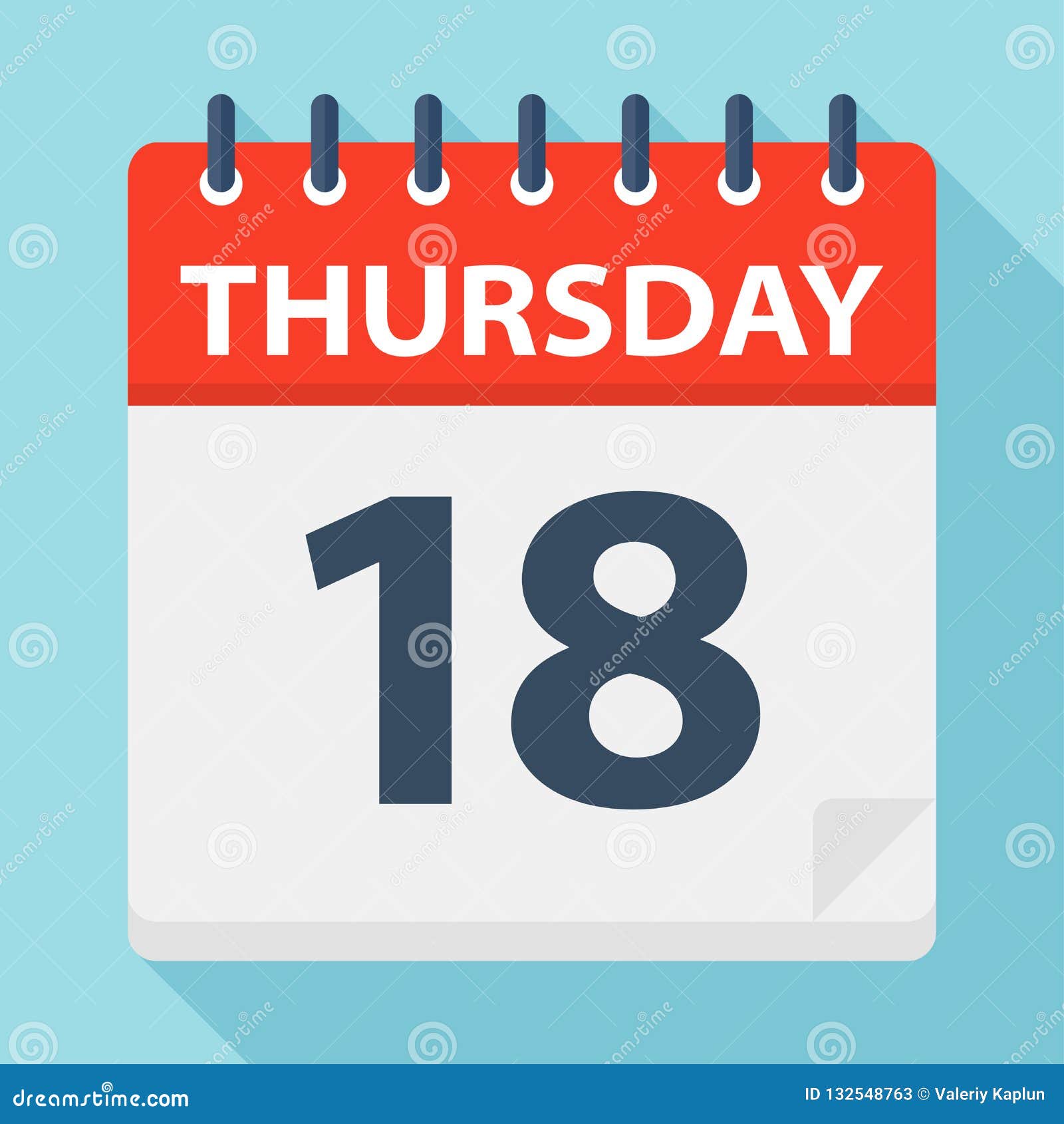 Thursday 18 - Calendar Icon. Vector Illustration of Week Day Paper Leaf ...