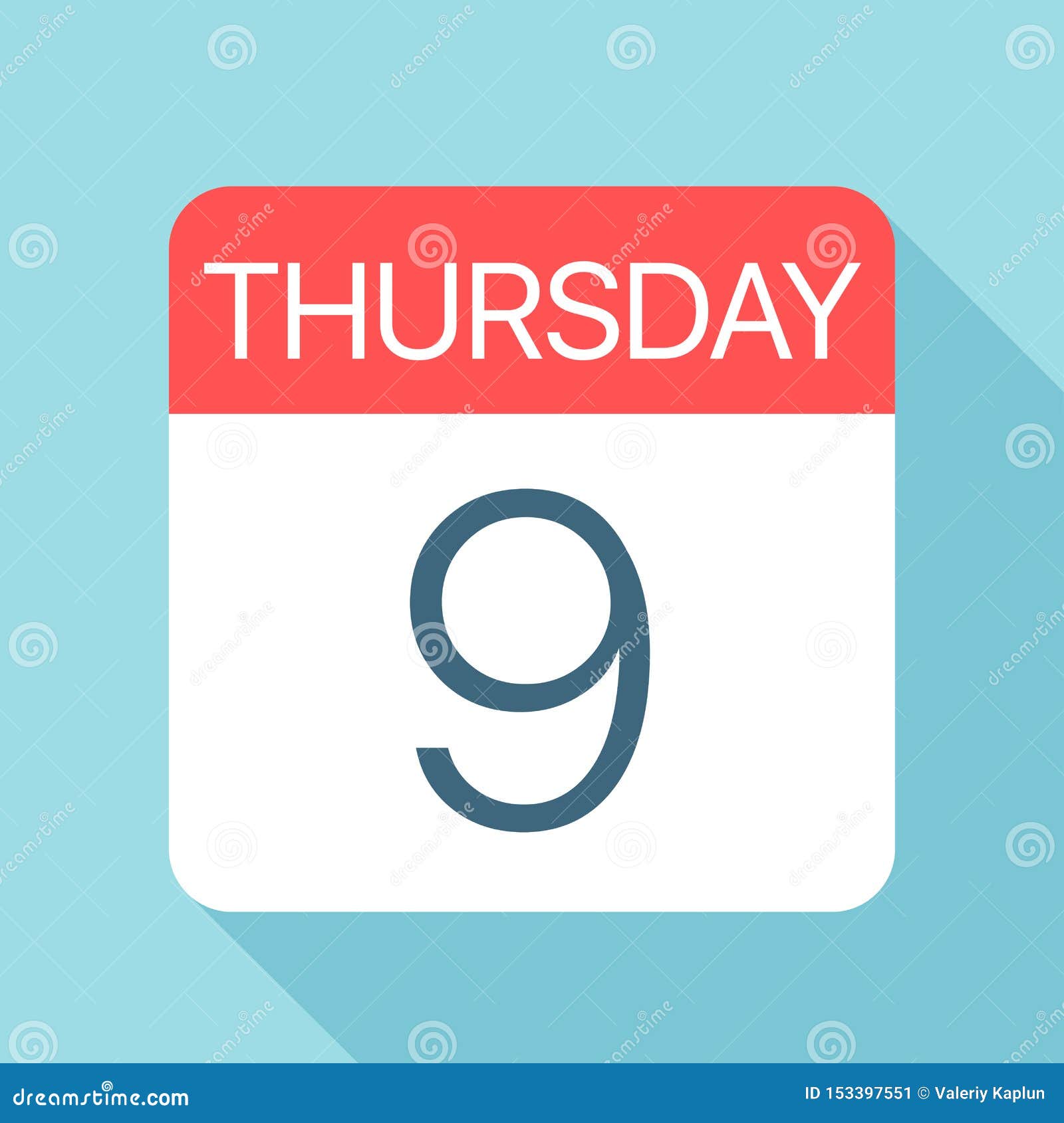 Thursday 9 - Calendar Icon. Vector Illustration of Week Day Paper Leaf ...