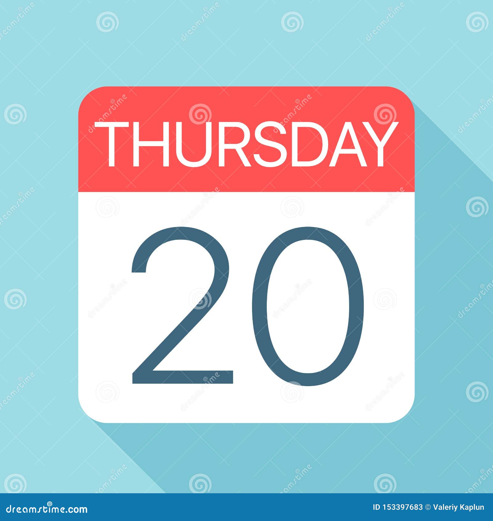Thursday 20 - Calendar Icon. Vector Illustration of Week Day Paper Leaf ...