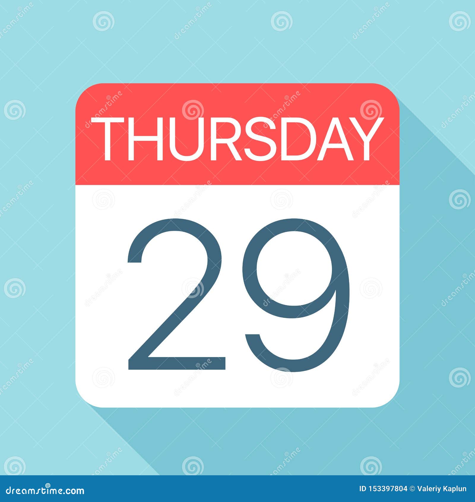Thursday 29 - Calendar Icon. Vector Illustration of Week Day Paper Leaf ...