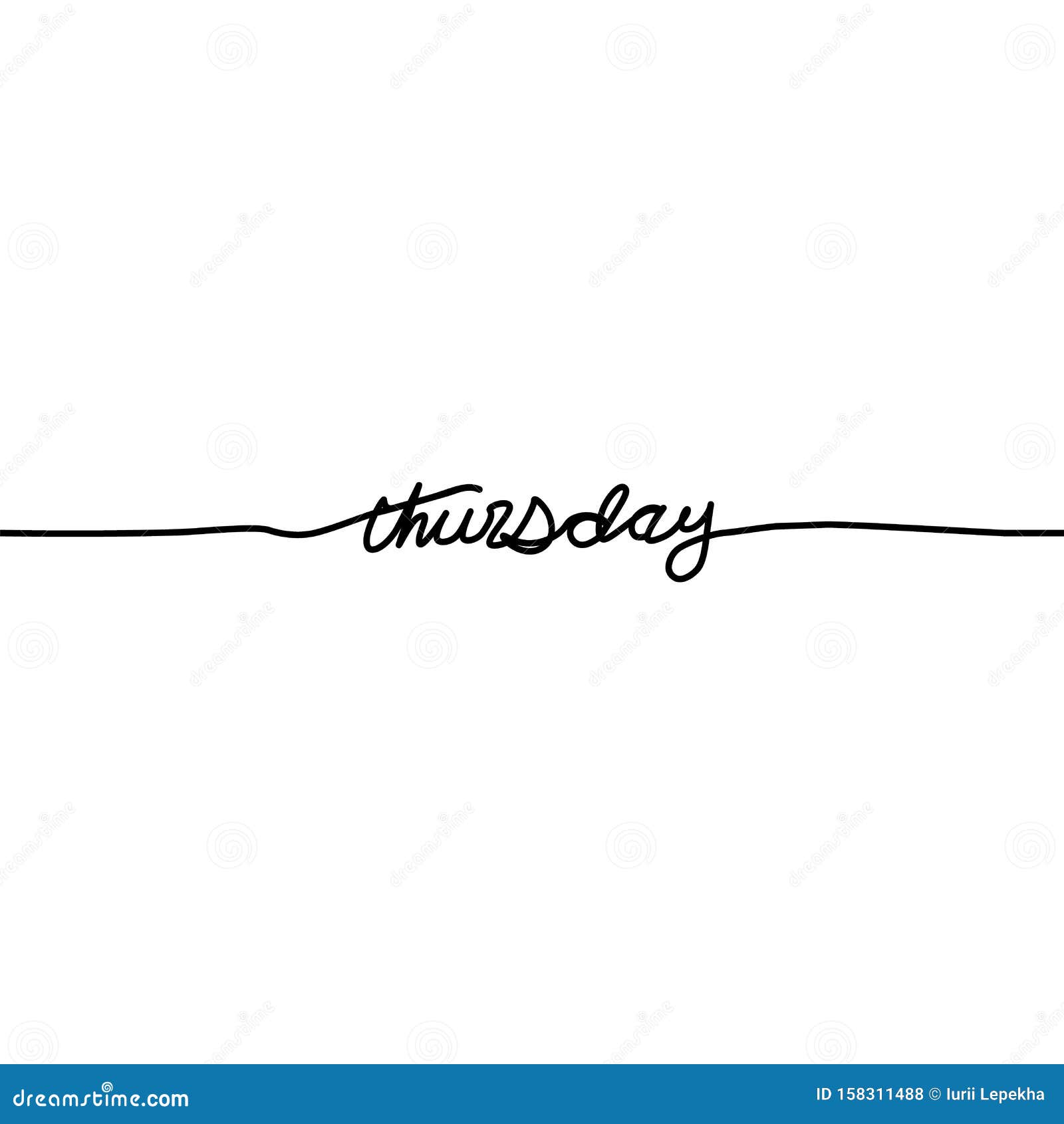 Thursday, Day of the Week in a Continuous Line, on a White Background ...