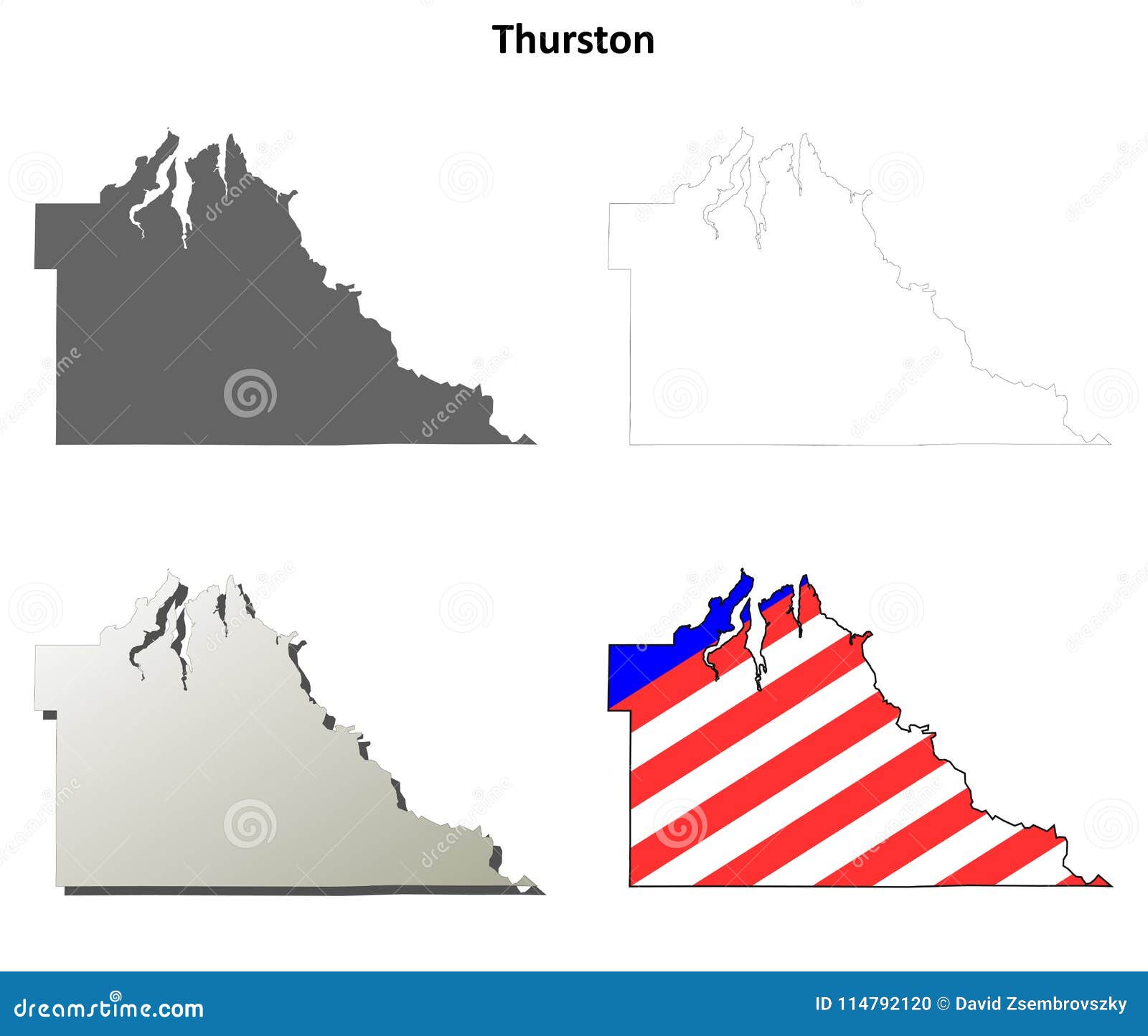 Thurston County, Washington Outline Map Set Stock Vector - Illustration ...