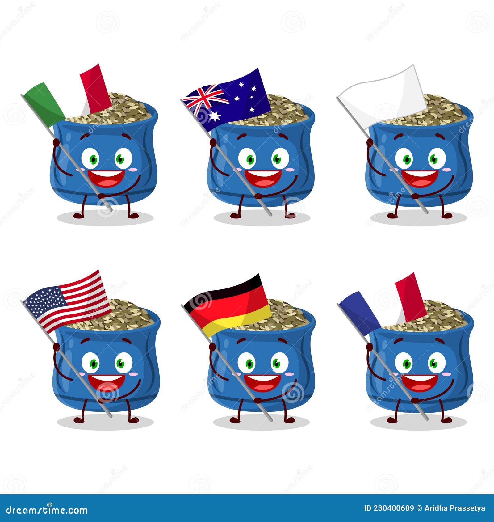 Thyme Cartoon Character Bring the Flags of Various Countries Stock ...