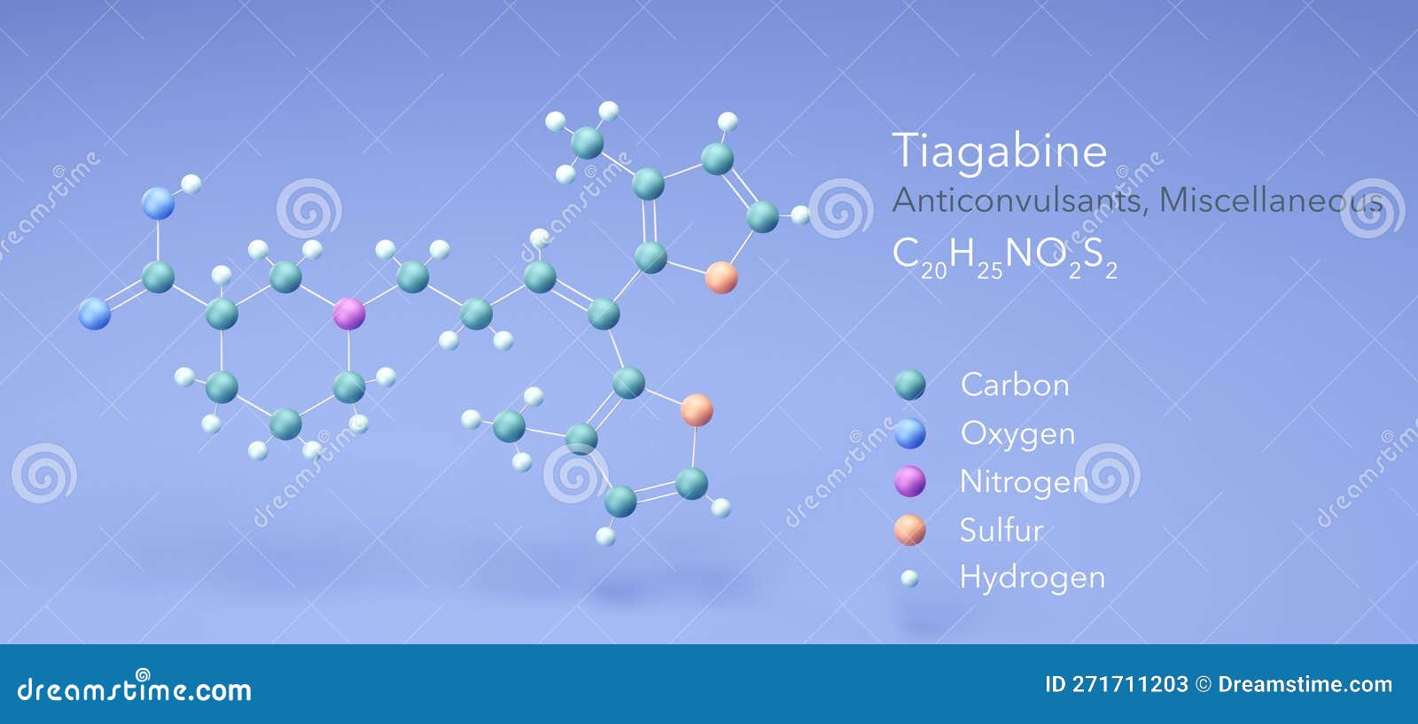 Tiagabine Molecule, Molecular Structures, Anticonvulsant, 3d Model ...