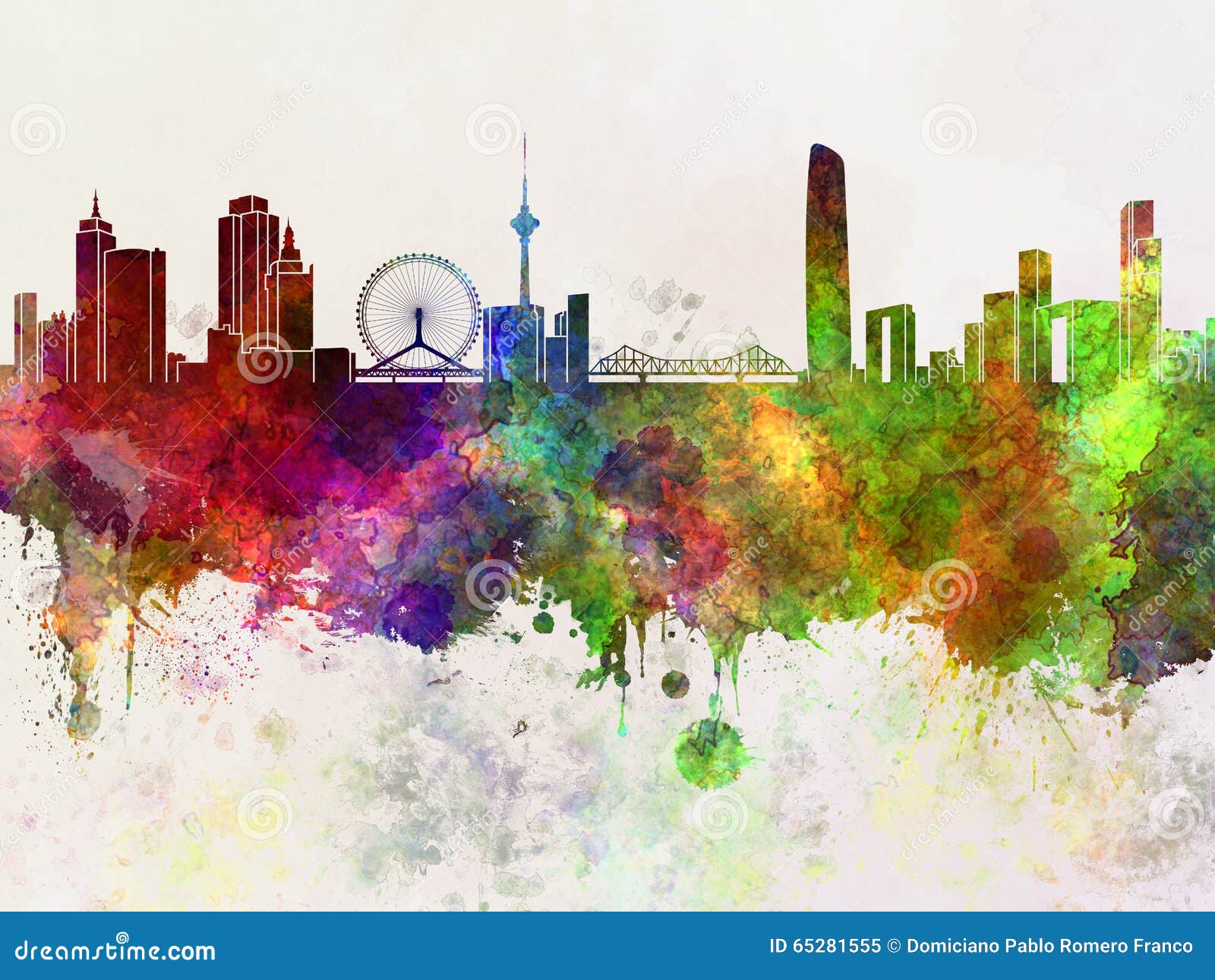 Tianjin Skyline in Watercolor Stock Illustration - Illustration of ...