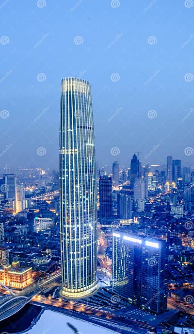The Tianjin Tower at night stock image. Image of chinese - 37742735