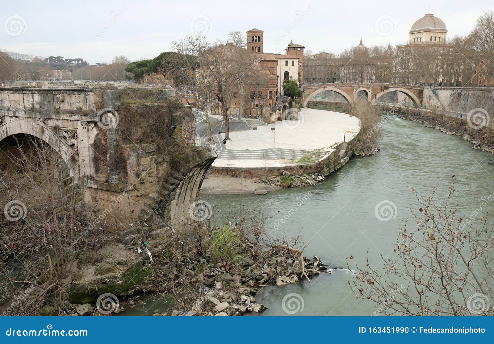 Tiber Island in Rome and the Old Broken Bridge Stock Photo - Image of ...