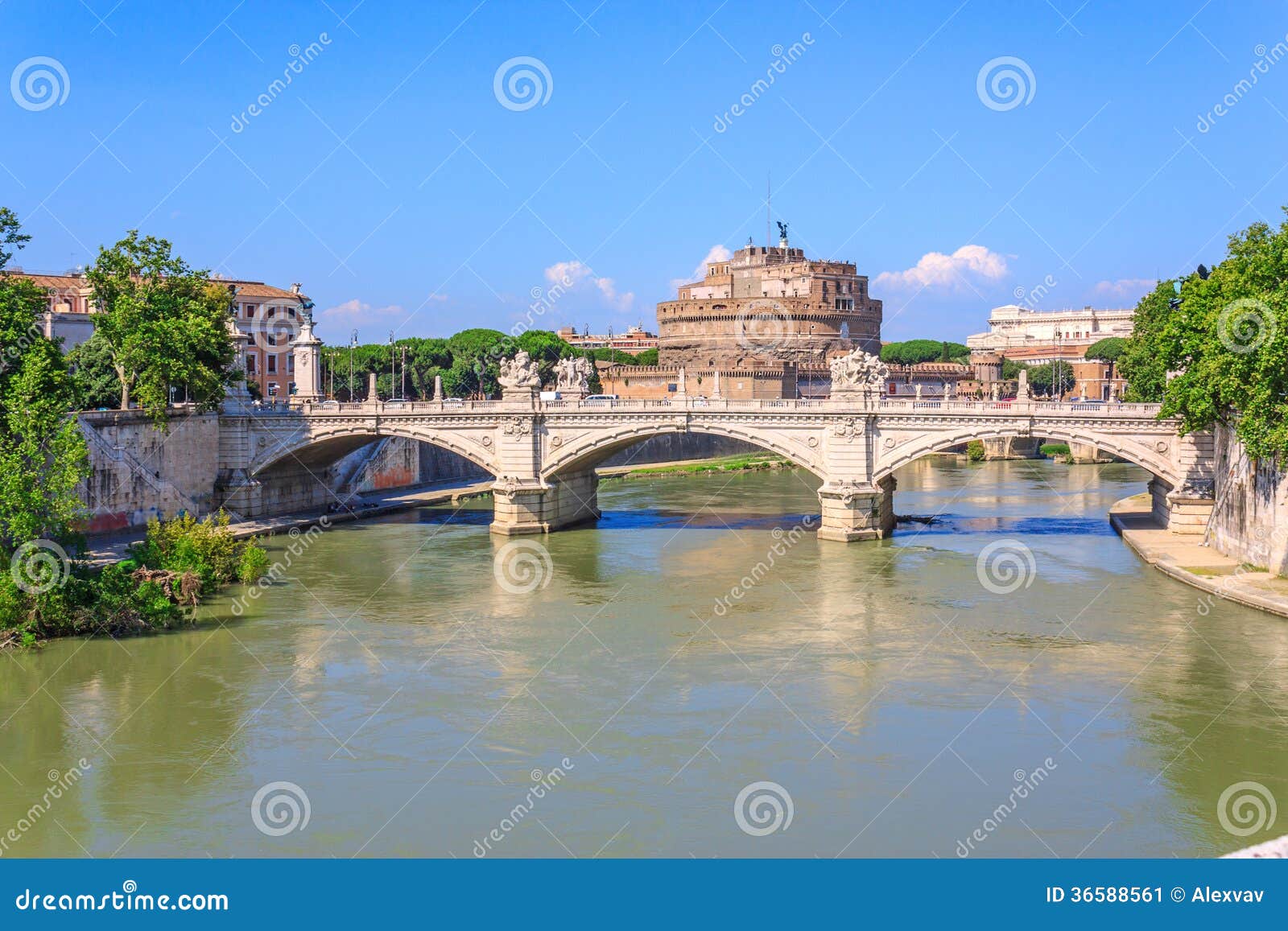 Tiber River and the bridge stock image. Image of landmark - 36588561