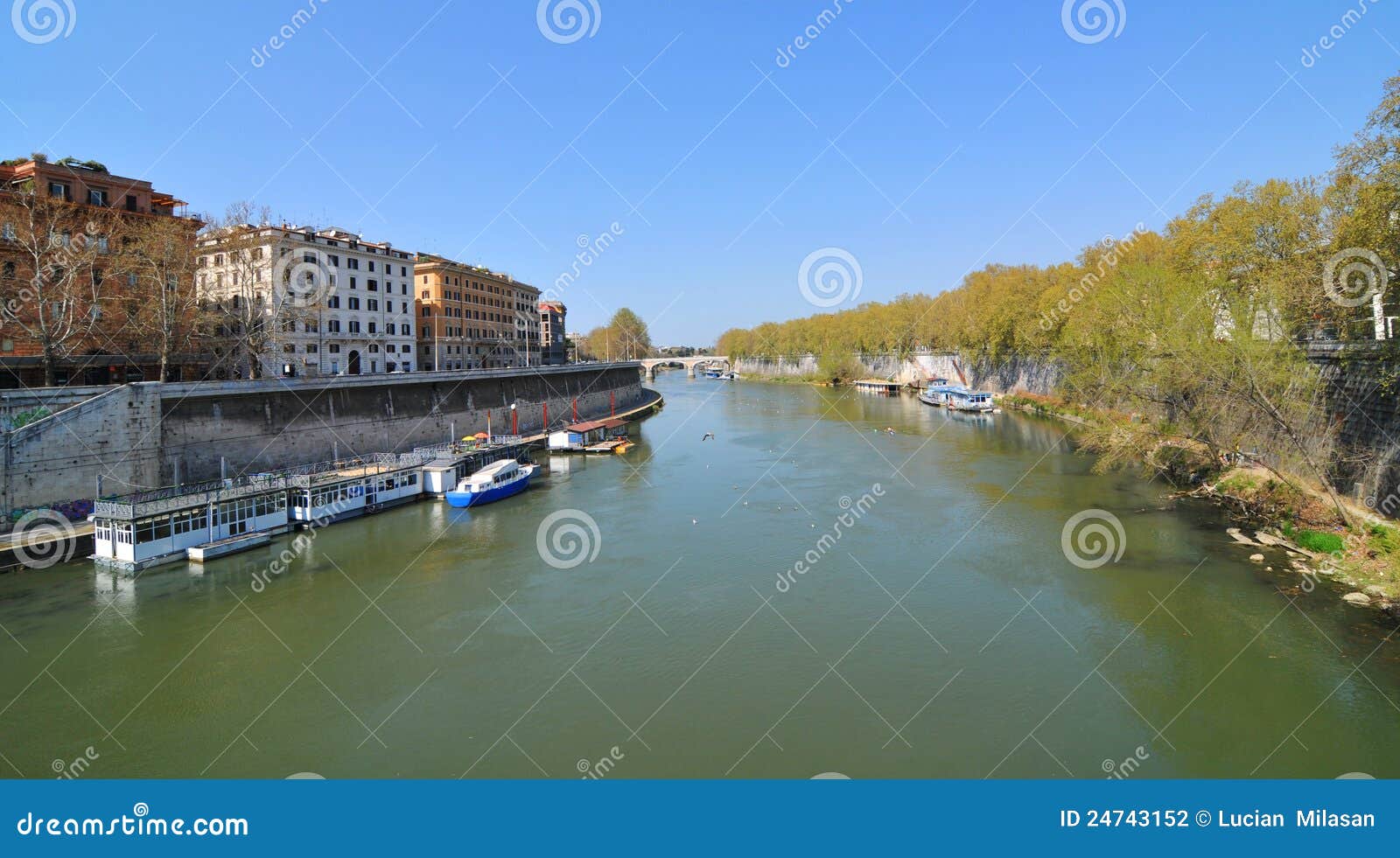 Tiber river in Rome, Italy editorial photography. Image of boats - 24743152