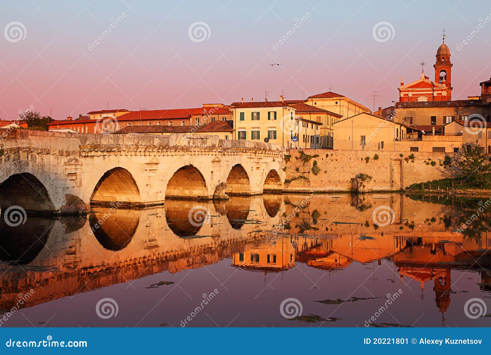 Tiberius Bridge at Sunset. Rimini, Italy Stock Image - Image of summer ...