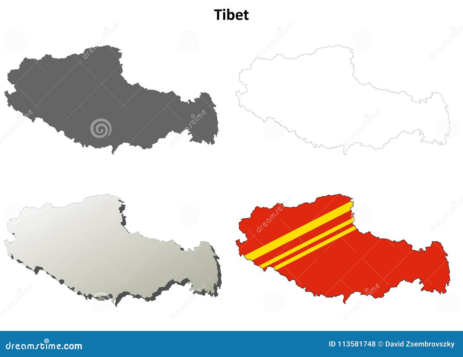 Tibet Outline Map Set - Chinese Version Stock Vector - Illustration of ...