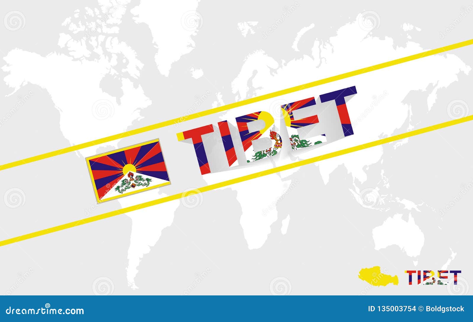 Tibet Map Flag and Text Illustration Stock Vector - Illustration of ...