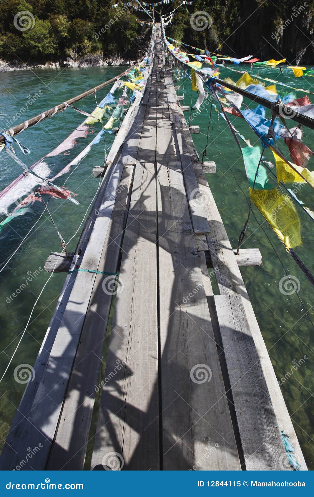 Tibet: Rope Bridge with Prayer Flags Stock Image - Image of footbridge ...