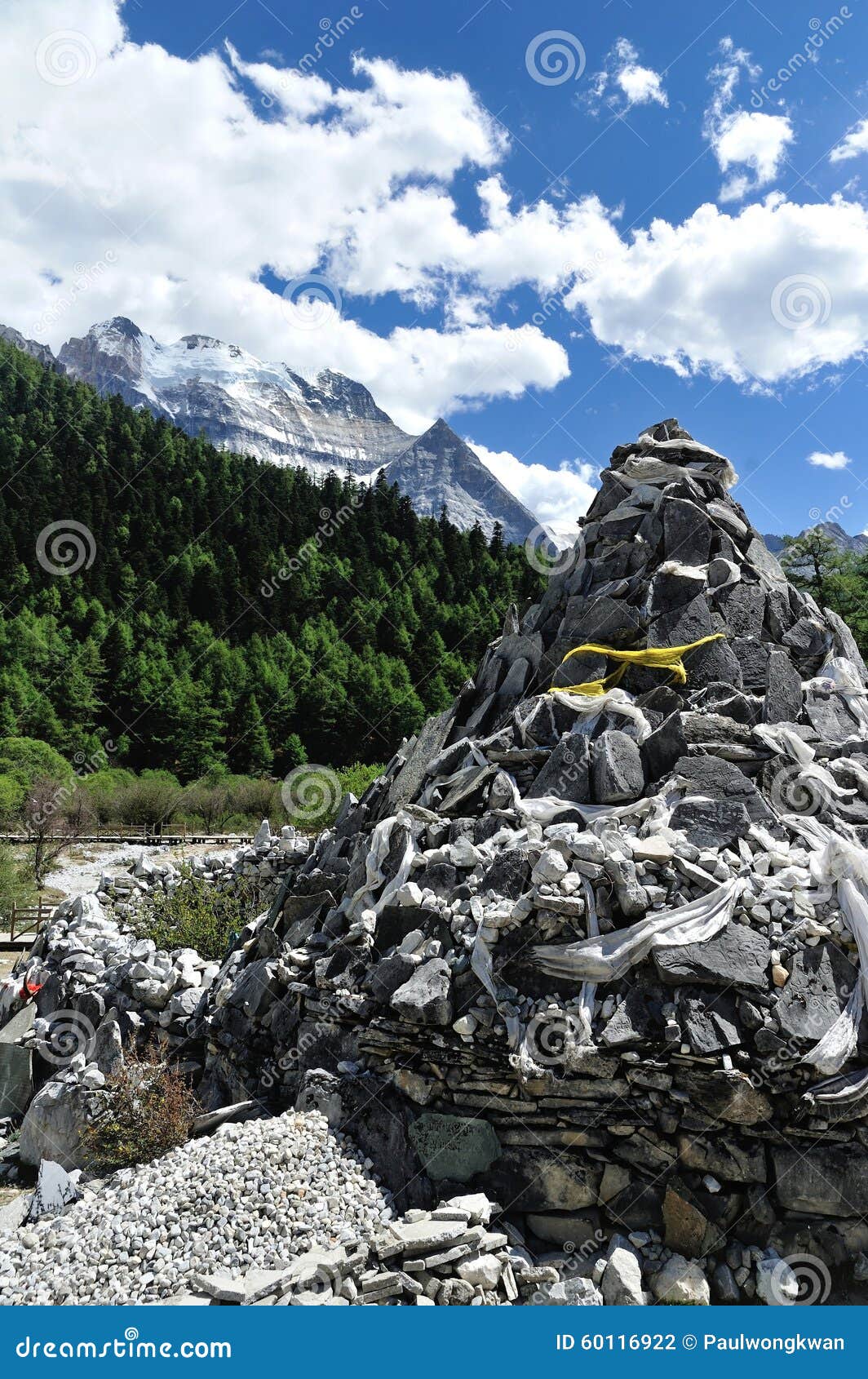 Tibet Snow Mountain with Mani Dui Stock Photo - Image of high, white ...