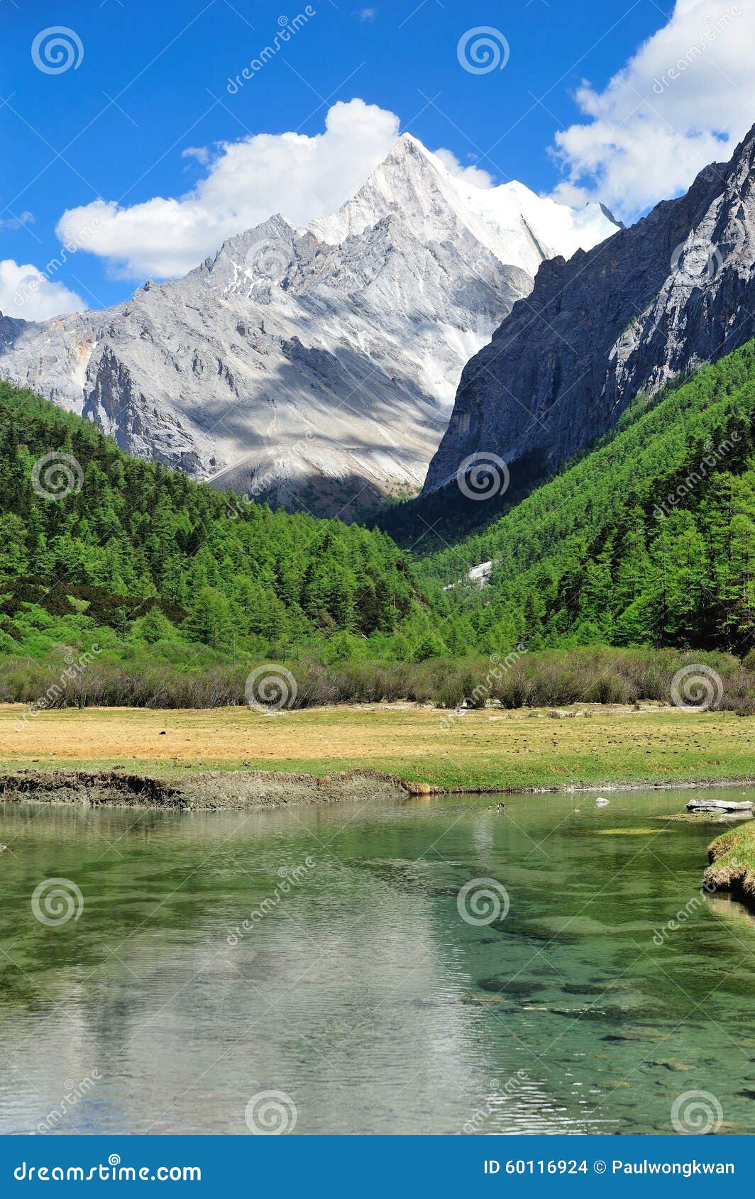 Tibet Snow Mountain with River Stock Photo - Image of mountains, mount ...