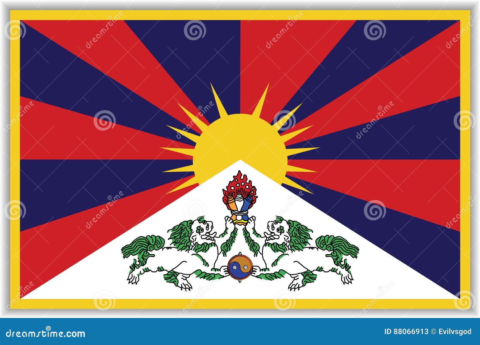 Waved Tibetan Flag Vector Illustration | CartoonDealer.com #87893690