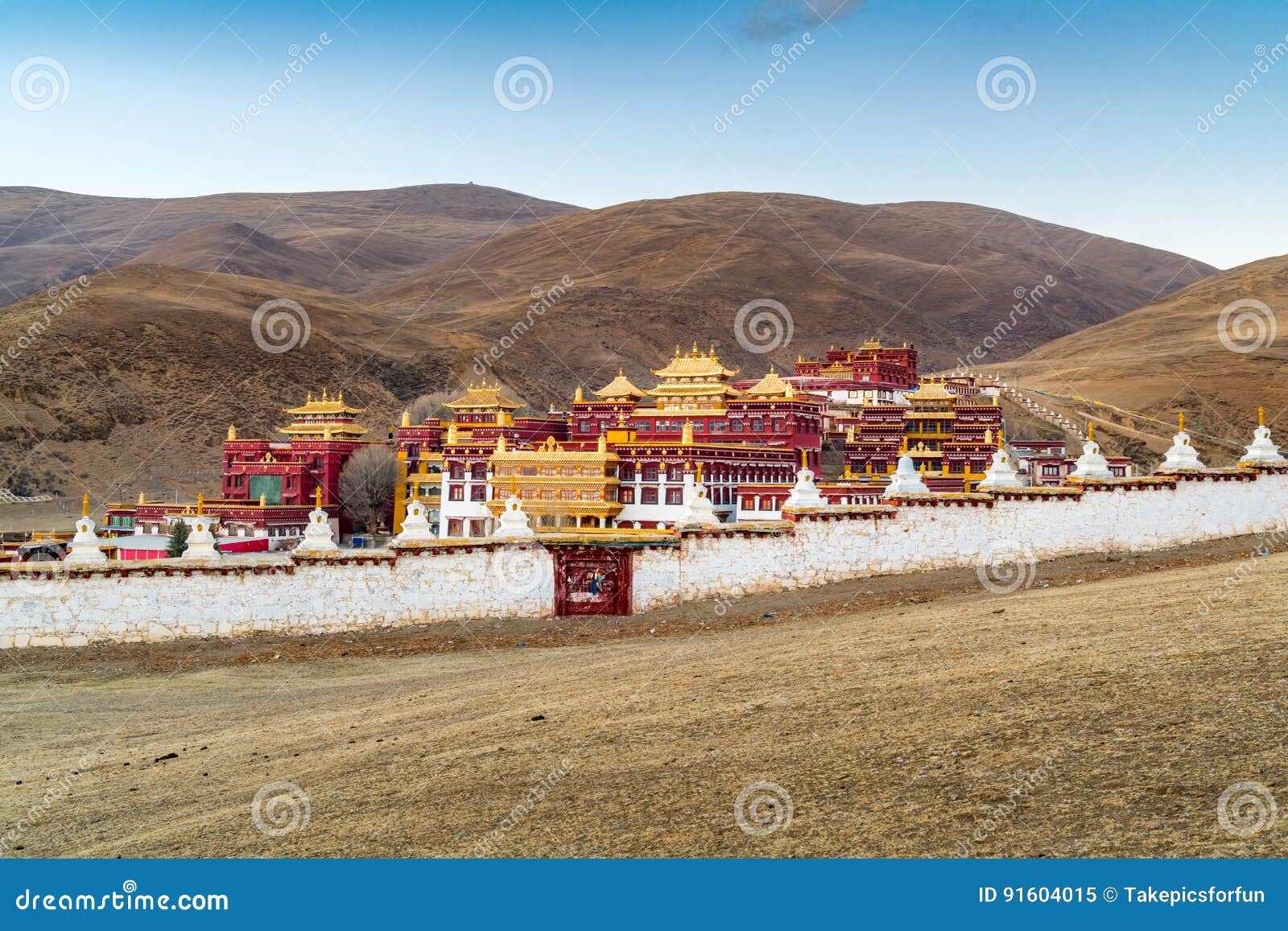 Tibetan Monastery on the Hill in Litang Stock Image - Image of flags ...