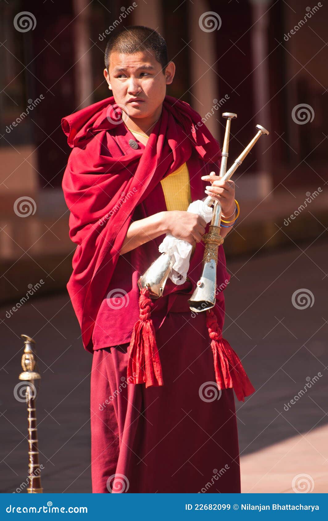 Tibetan Monk with Prayer Instrument Editorial Stock Image - Image of ...