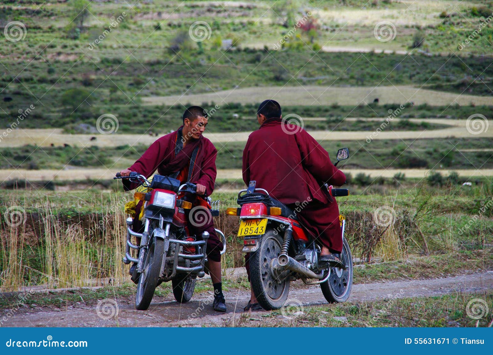 Tibetan monks editorial photo. Image of motorcycle, plateau - 55631671