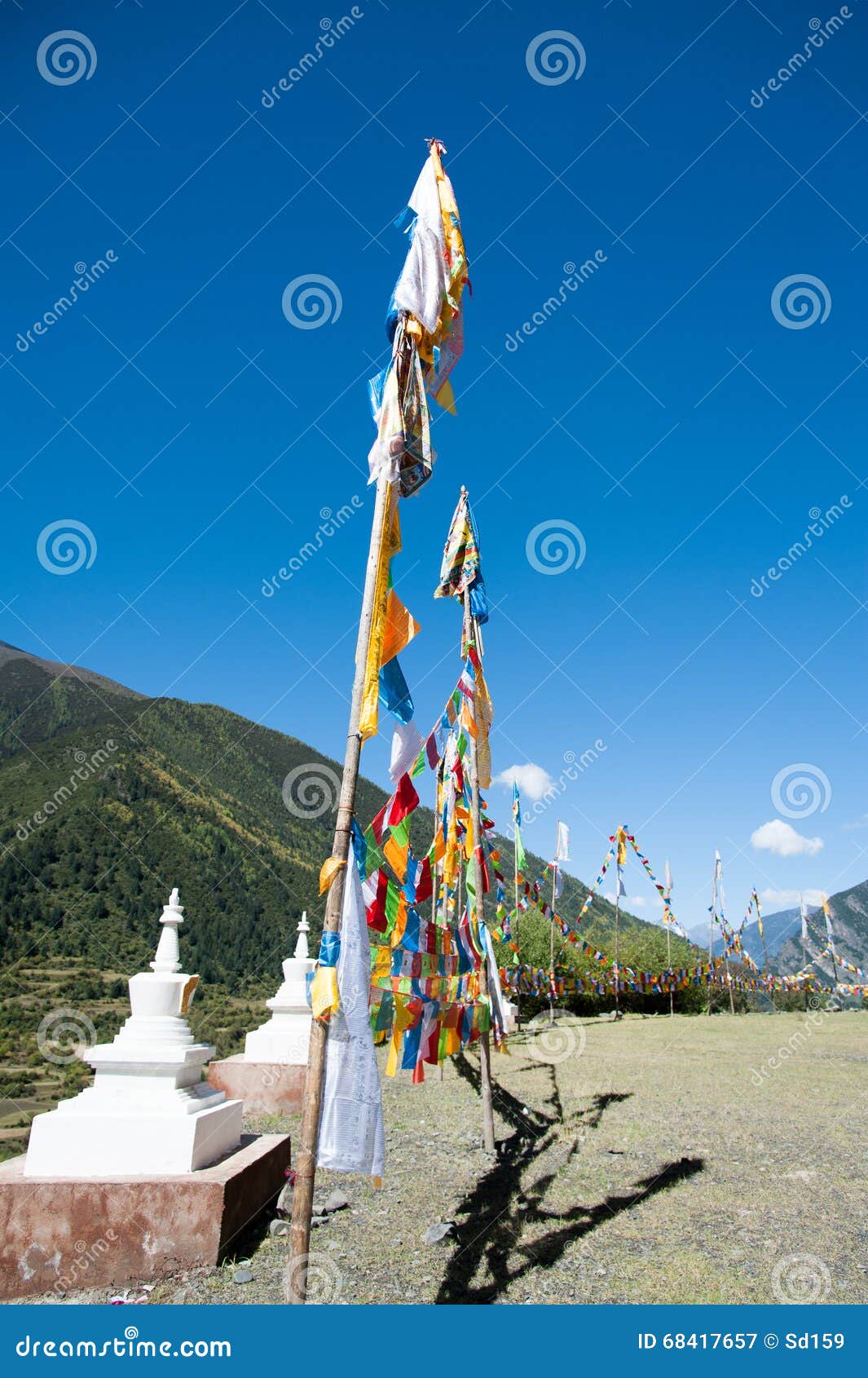 Tibetan Plateau flags stock image. Image of mountains - 68417657