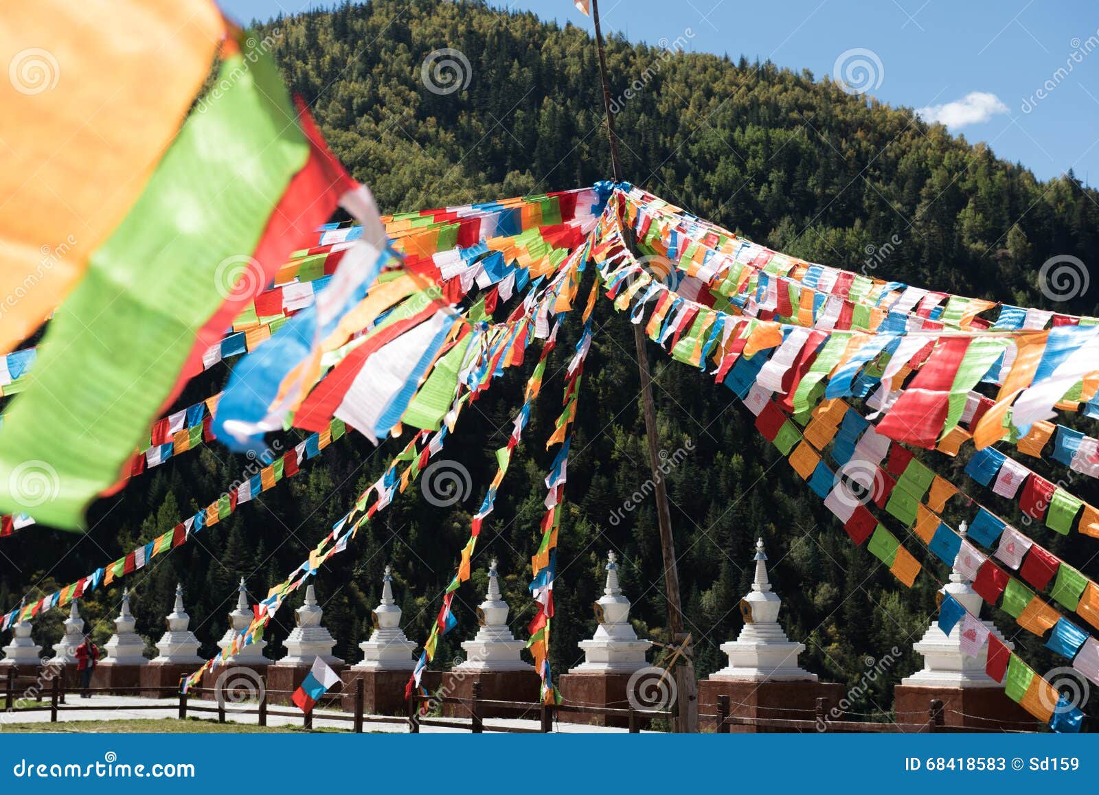Tibetan Plateau flags stock image. Image of pagoda, tibetan - 68418583