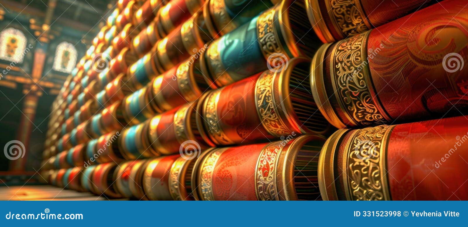 Tibetan Scripture Pavilion with Rows of Prayer Wheels. Generative Ai ...