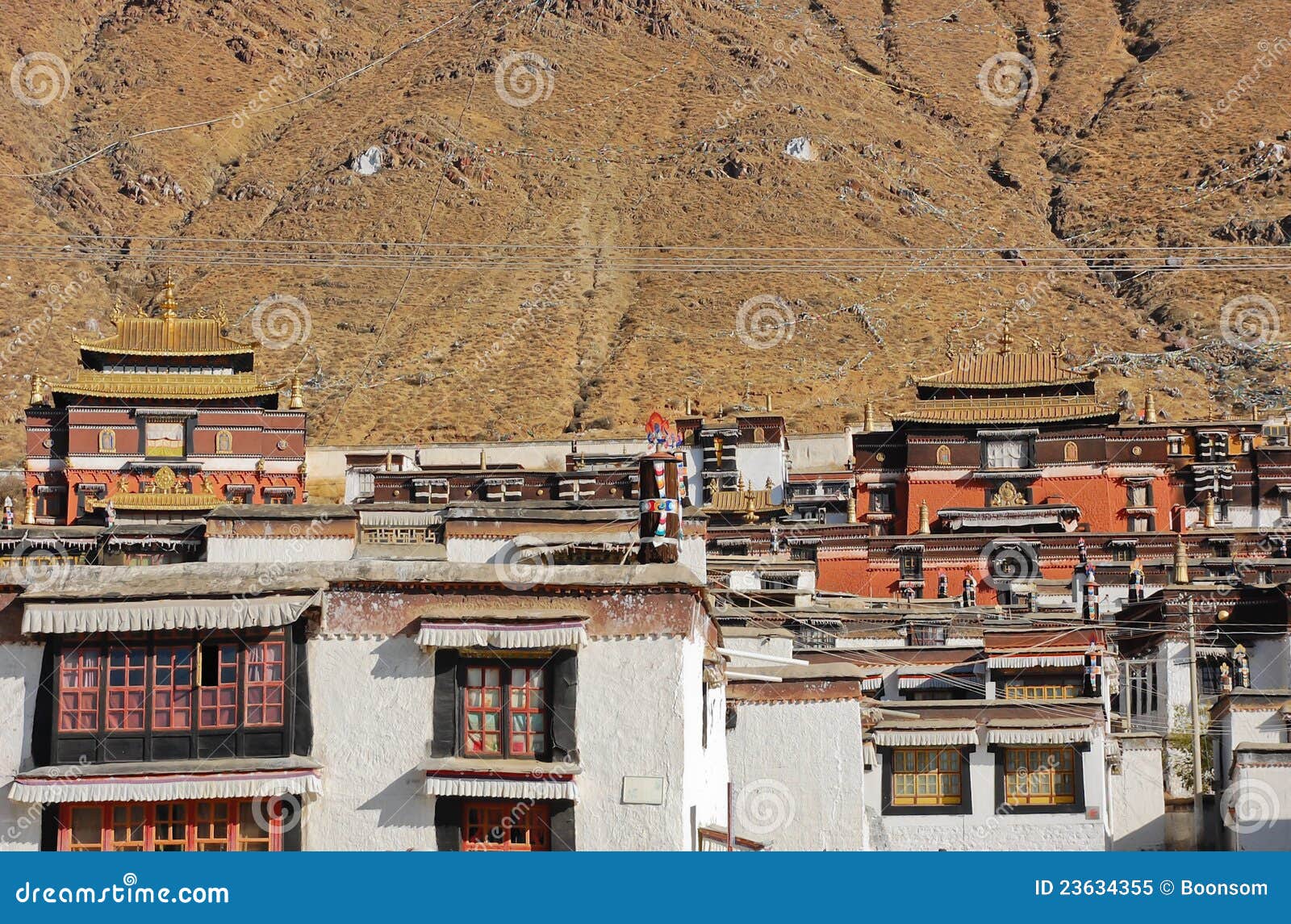 Tibetan Temple with Mountain Background Stock Image - Image of lama ...