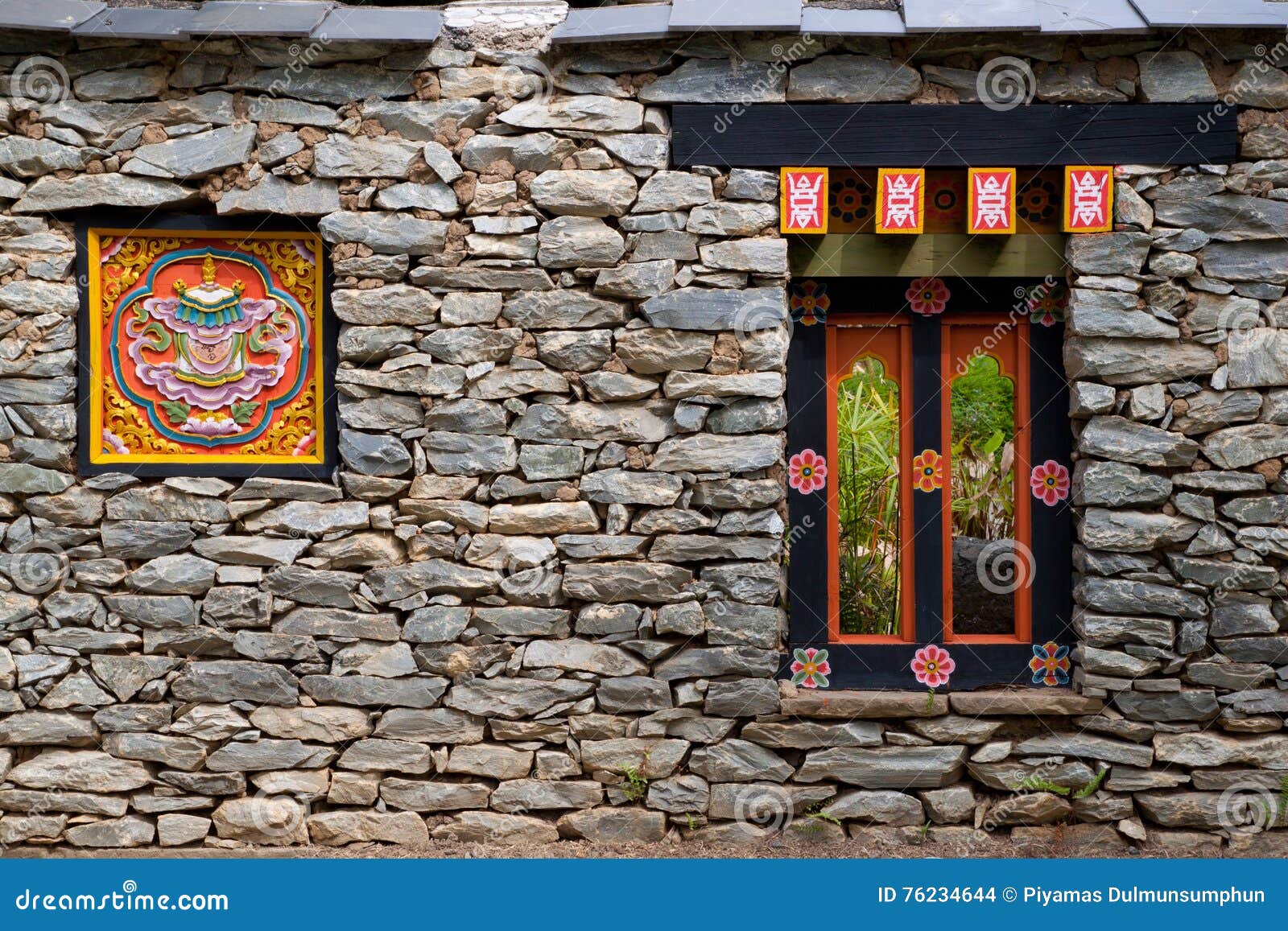Tibetan Window on the Rock Wall Stock Photo - Image of land, architect ...