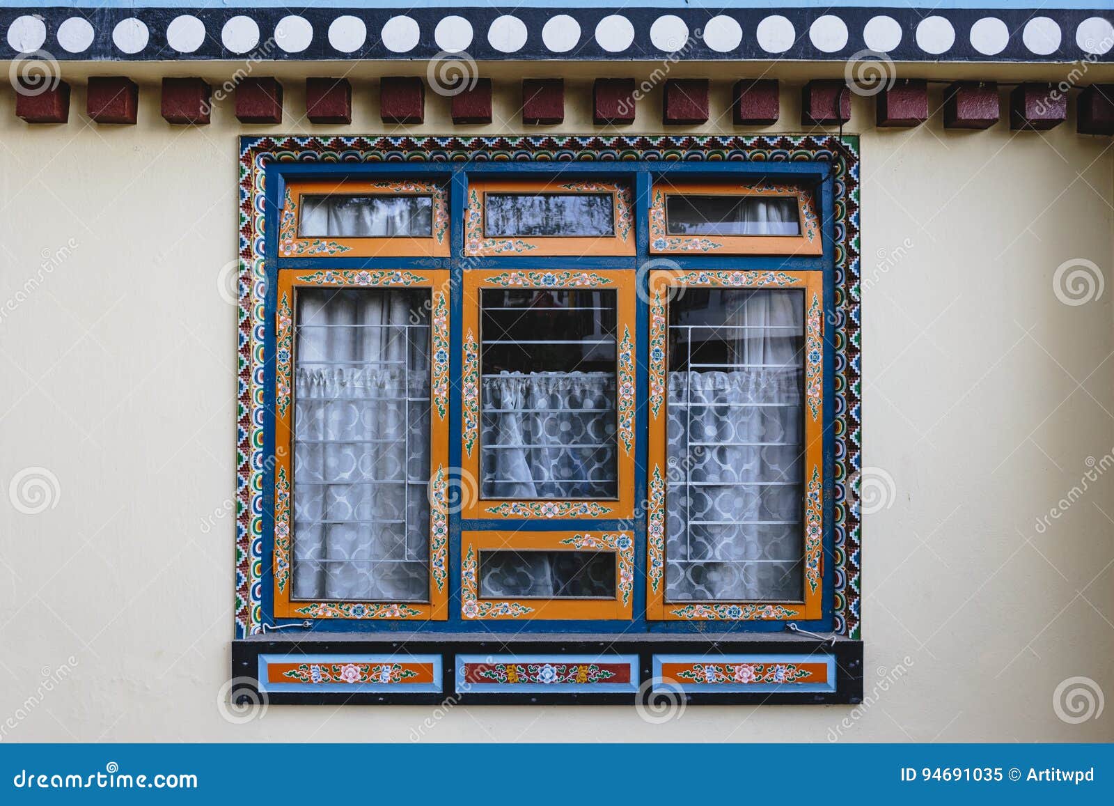 Tibetan Window Style with Unique Decoration in Sikkim, India. Stock ...