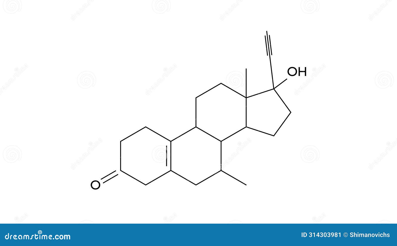 Tibolone Molecule, Structural Chemical Formula, Ball-and-stick Model ...