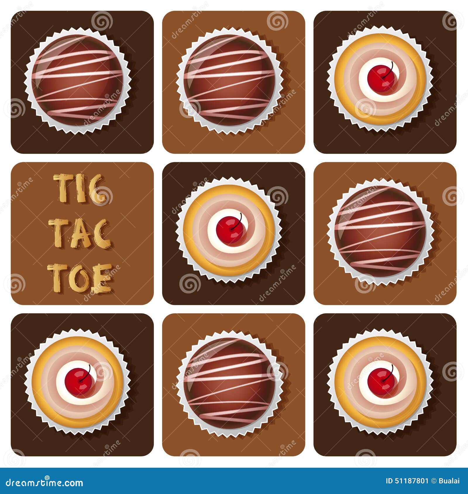 Tic-Tac-Toe Of Chocolate Ball And Cup Cake Cartoon Vector ...