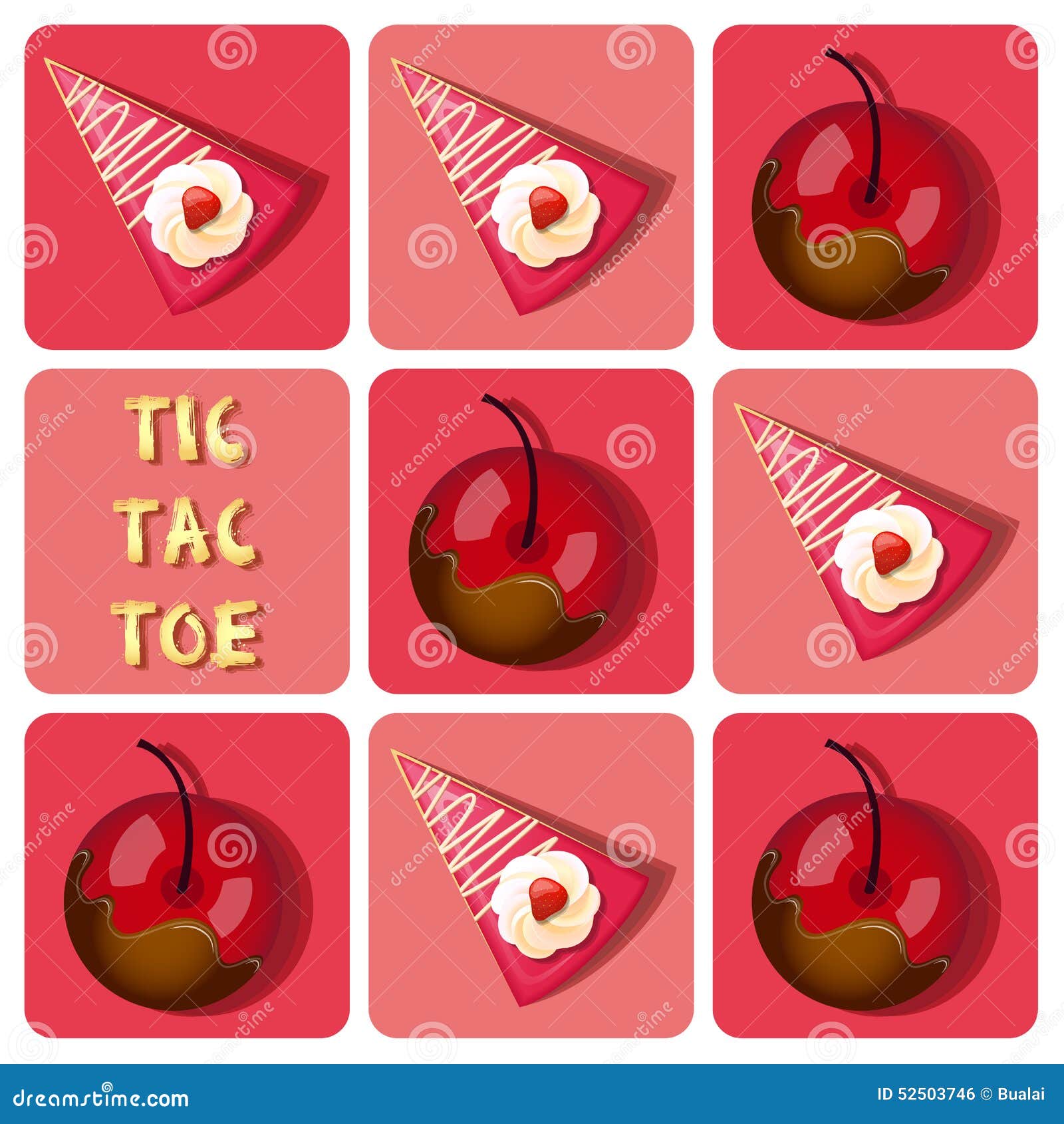 Tic-Tac-Toe of Chocolate Covered Cherry and Strawberry Cake Stock ...