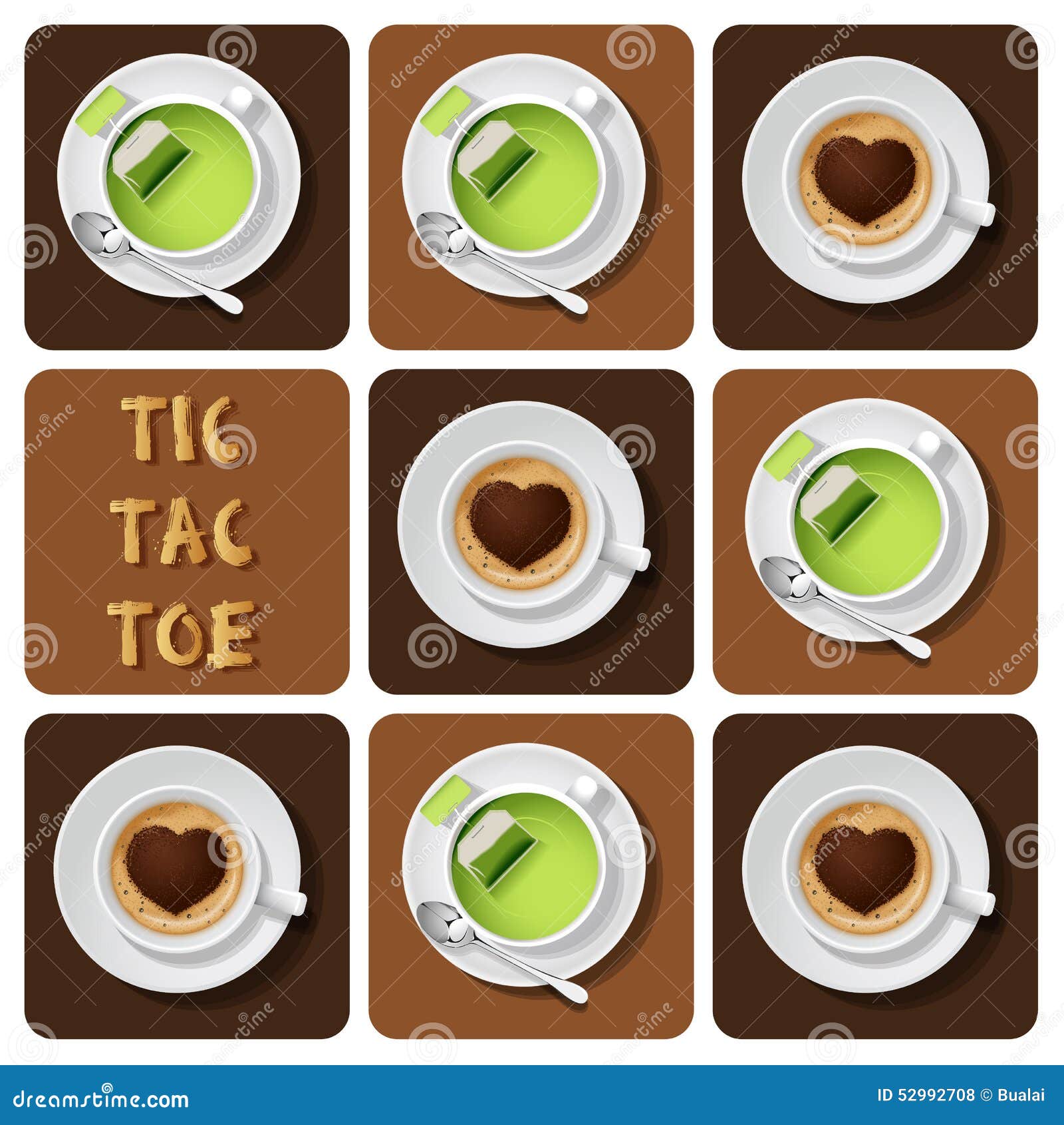 Tic-Tac-Toe of Green Tea and Cappuccino Stock Vector - Illustration of food, sugar: 52992708