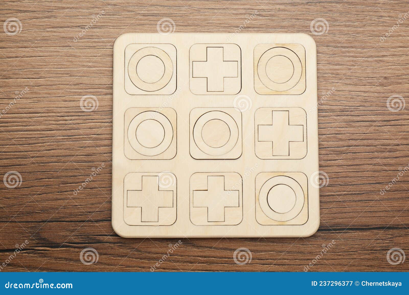 Tic Tac Toe Set on Wooden Table, Top View Stock Image - Image of play ...