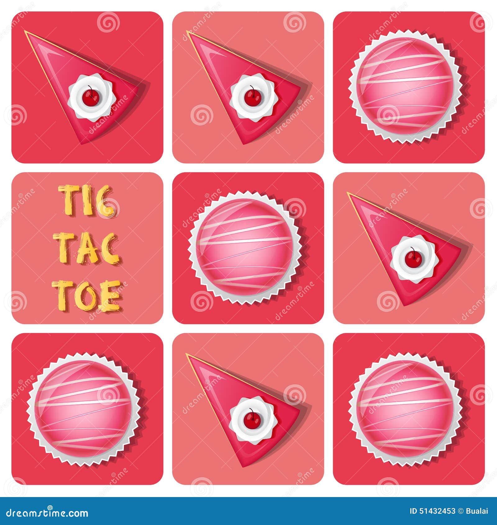Tic-Tac-Toe of Strawberry Cake Ball and Cake Stock Vector ...