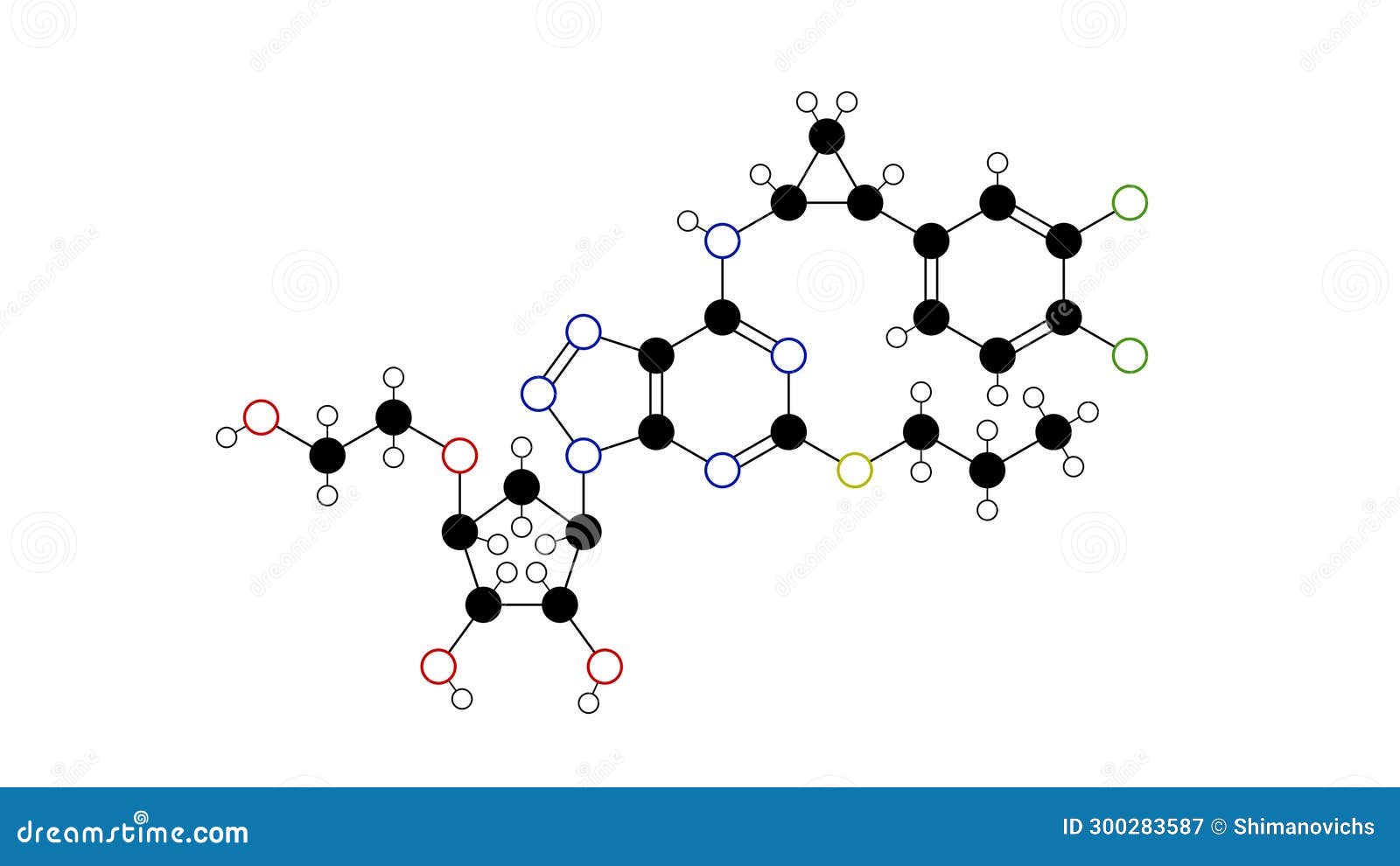 Ticagrelor Molecule, Structural Chemical Formula, Ball-and-stick Model ...