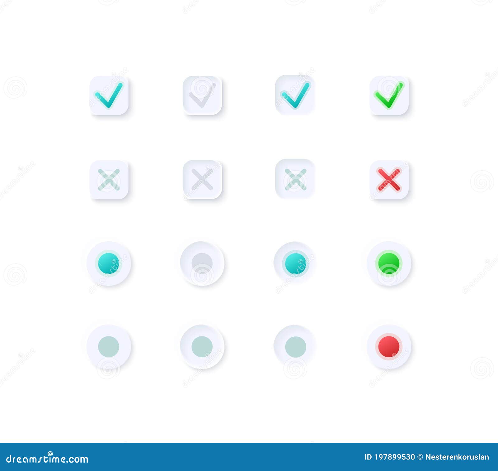 Tick and Cross Buttons UI Elements Kit Stock Vector - Illustration of ...