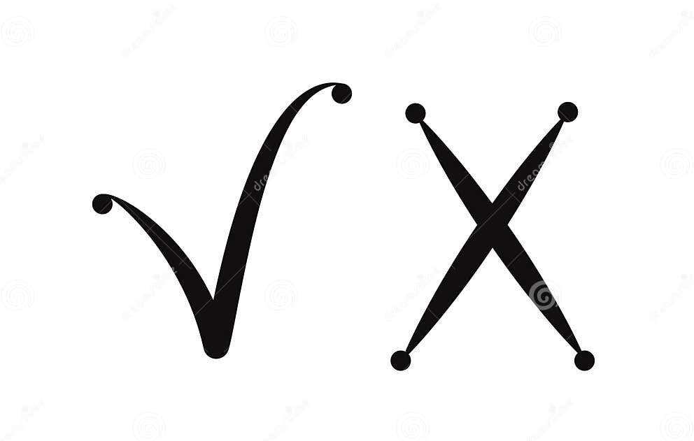 Tick and Cross Check Marks Simple Doodle Vector Illustration Stock ...