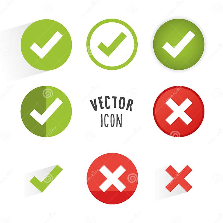 Tick and cross icon set. stock vector. Illustration of rejection - 52021738