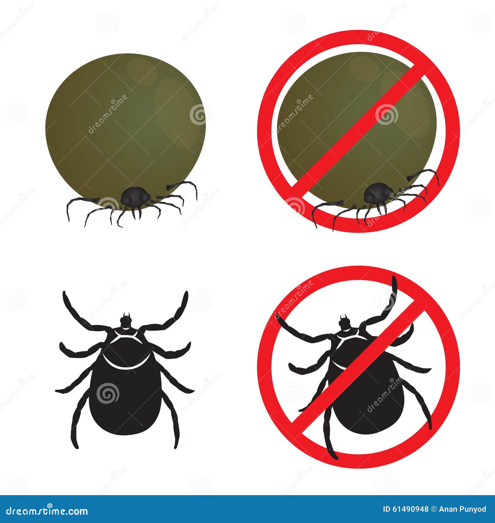 Tick, Ant, Flea And Mosquito Black Silhouette Isolated On White ...