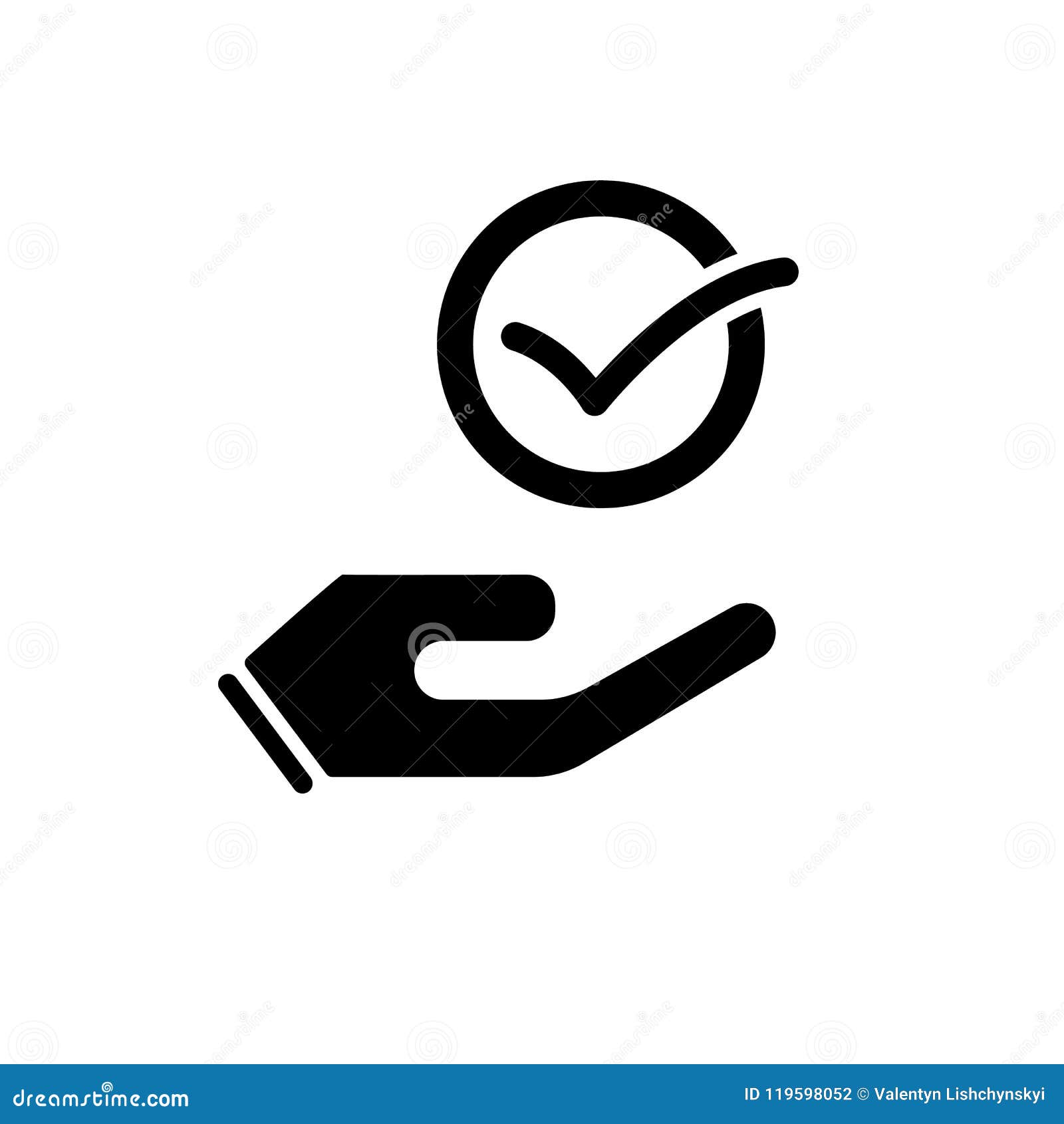 Tick And Hand Sign. Palm Holds Check Mark Symbol. Cartoon Vector ...