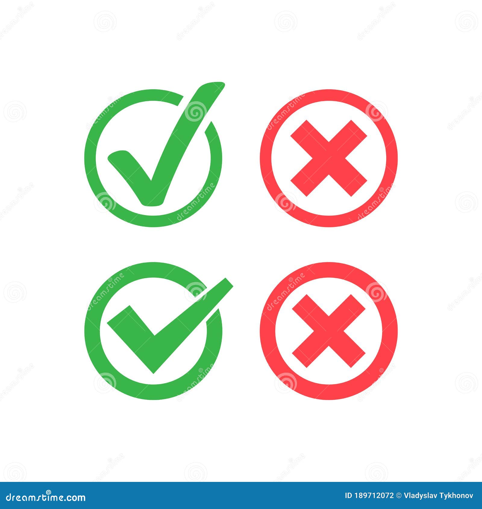 Tick Icon Set. Stylish Check Mark Icon Set in Green and Red Color ...