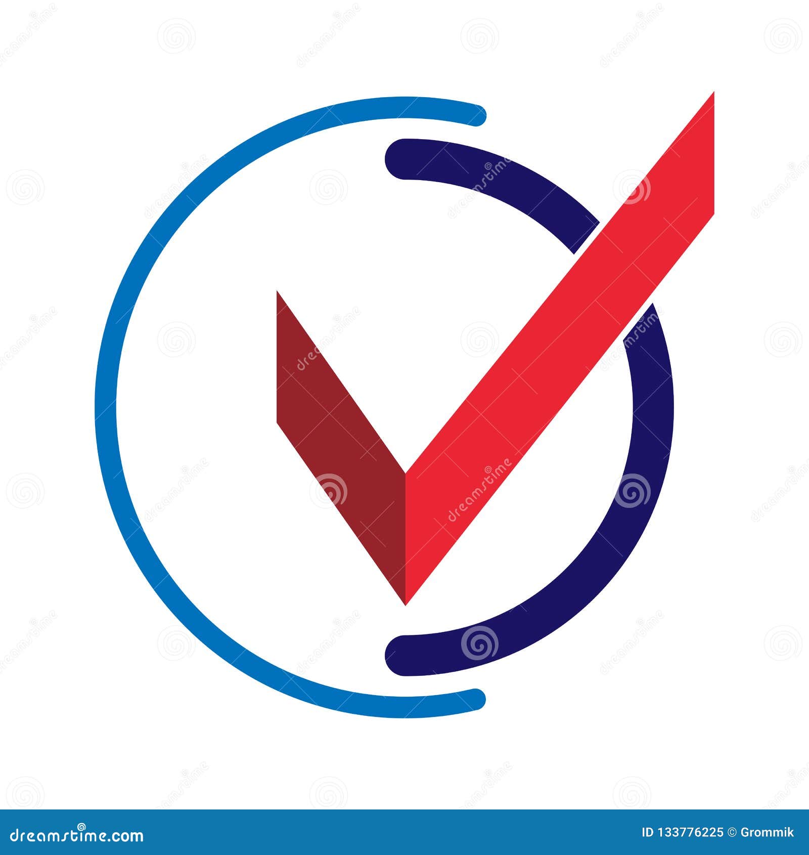 Tick Icon in Two Blue Semicircles. Two-color Image Stock Illustration ...