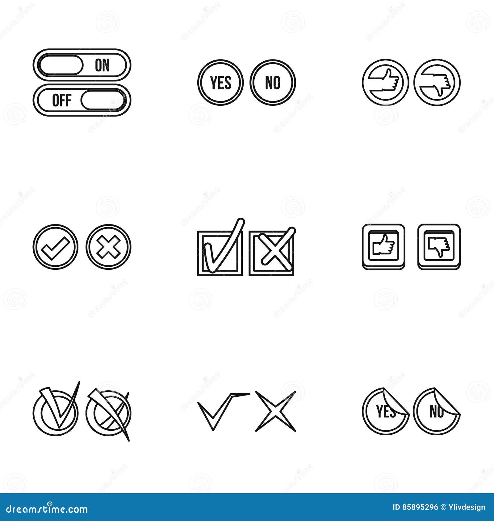 Tick Icons Set, Outline Style Stock Vector - Illustration of right ...