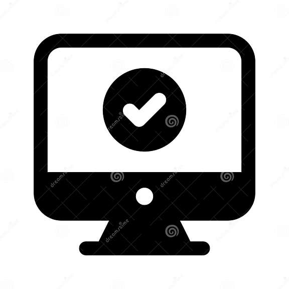 Tick Mark on Computer Showing Icon of Verified Computer Stock Vector ...
