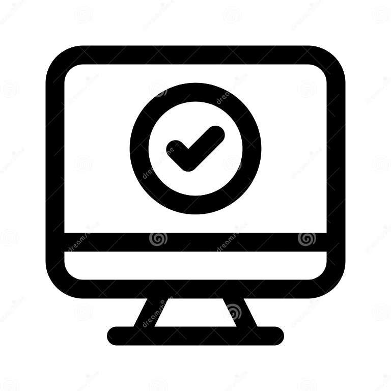 Tick Mark on Computer Showing Icon of Verified Computer Stock Vector ...