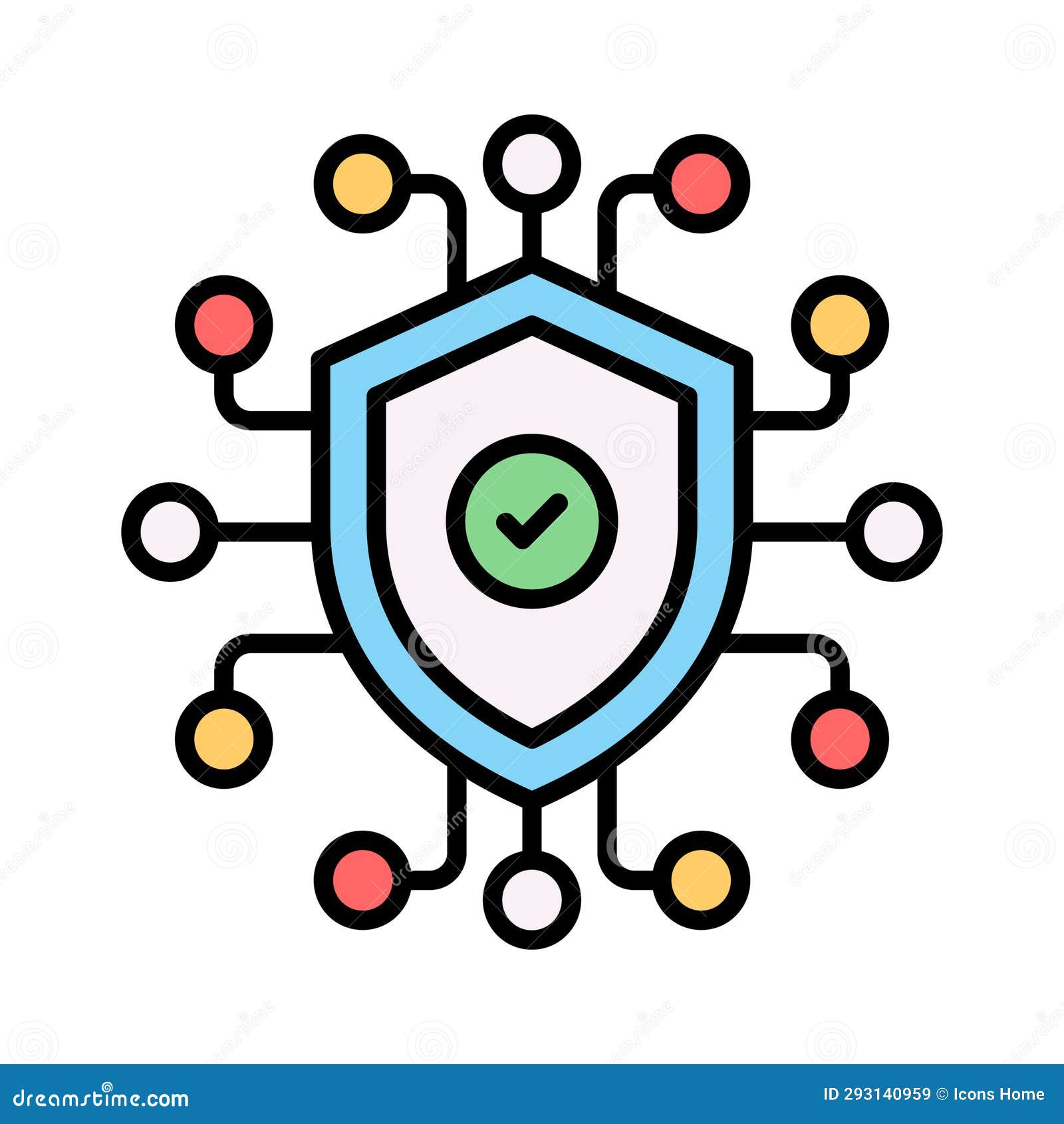 Tick Mark on Network Protection Shield Showing Concept Vector of Cyber ...