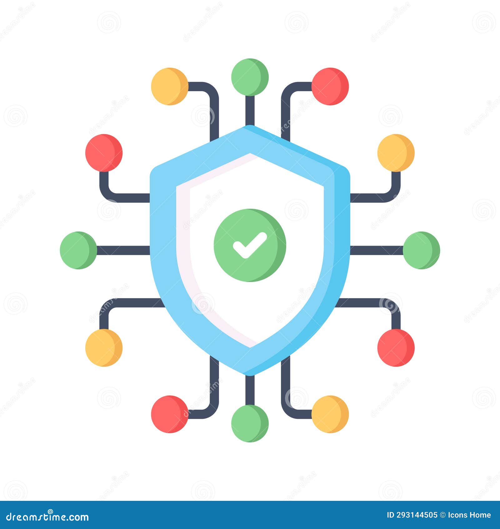 Tick Mark on Network Protection Shield Showing Concept Vector of Cyber ...