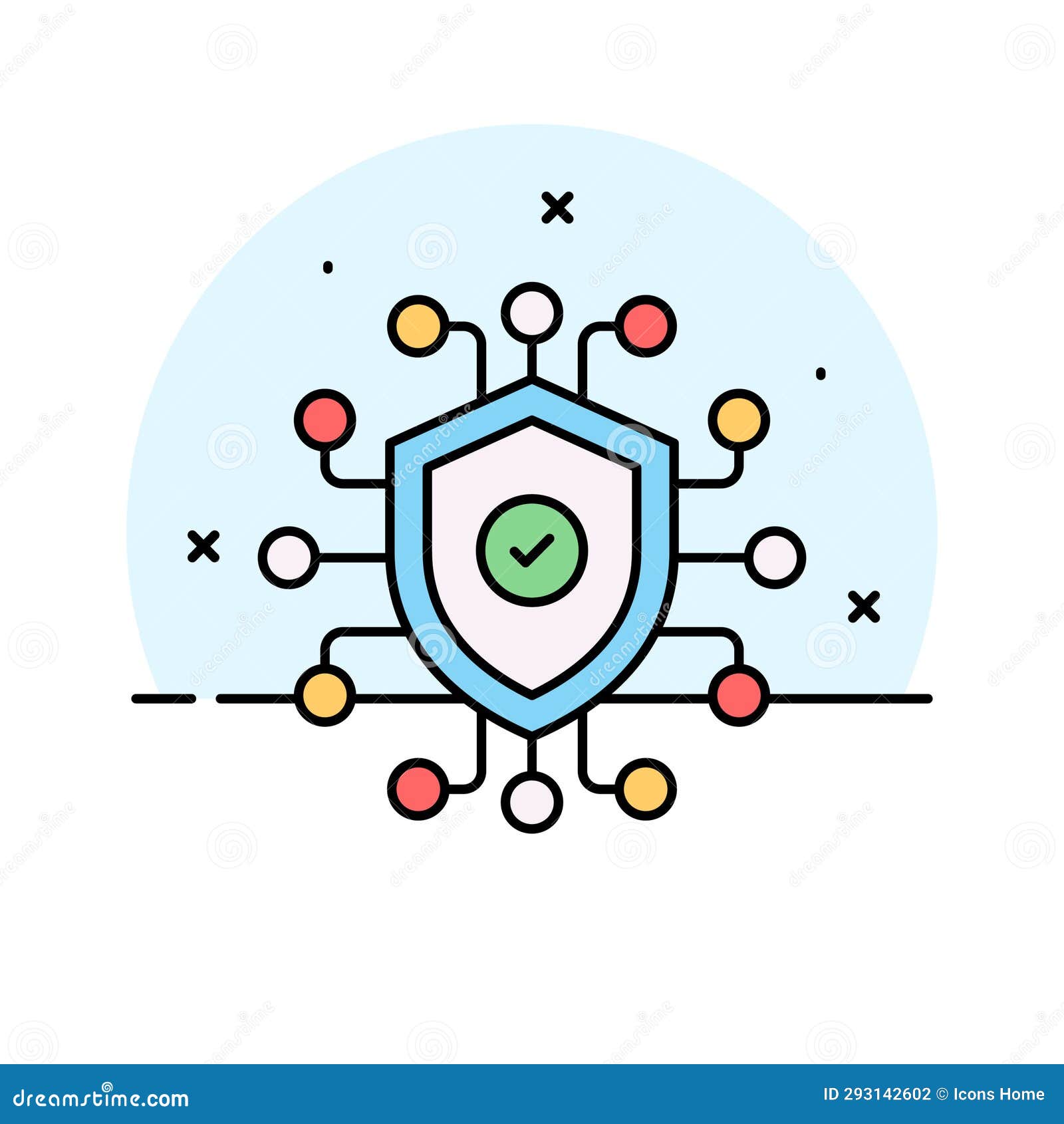 Tick Mark on Network Protection Shield Showing Concept Vector of Cyber ...